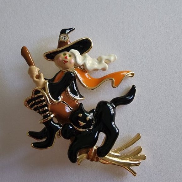 Bob Mackie | Jewelry | Bob Mackie Brooch Witch Flying On Broom With ...